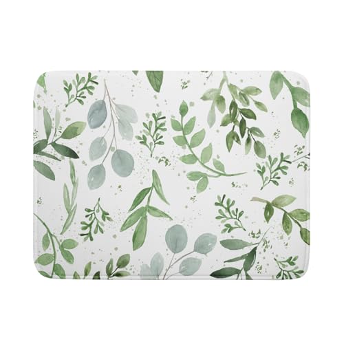 Green Leaves Dish Drying Mat 18x24 inch Microfiber Spring Leaf Dish Drainer Mat with Hanging Loop Absorbent Watercolor Plant Dish Draining Mats Reversible Leaves Drying Pad for Kitchen Counter Sink