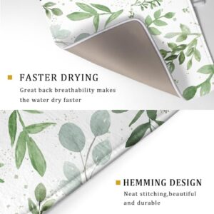 Green Leaves Dish Drying Mat 18x24 inch Microfiber Spring Leaf Dish Drainer Mat with Hanging Loop Absorbent Watercolor Plant Dish Draining Mats Reversible Leaves Drying Pad for Kitchen Counter Sink