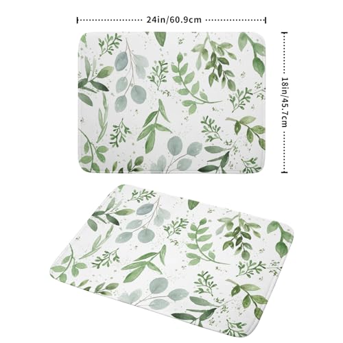 Green Leaves Dish Drying Mat 18x24 inch Microfiber Spring Leaf Dish Drainer Mat with Hanging Loop Absorbent Watercolor Plant Dish Draining Mats Reversible Leaves Drying Pad for Kitchen Counter Sink