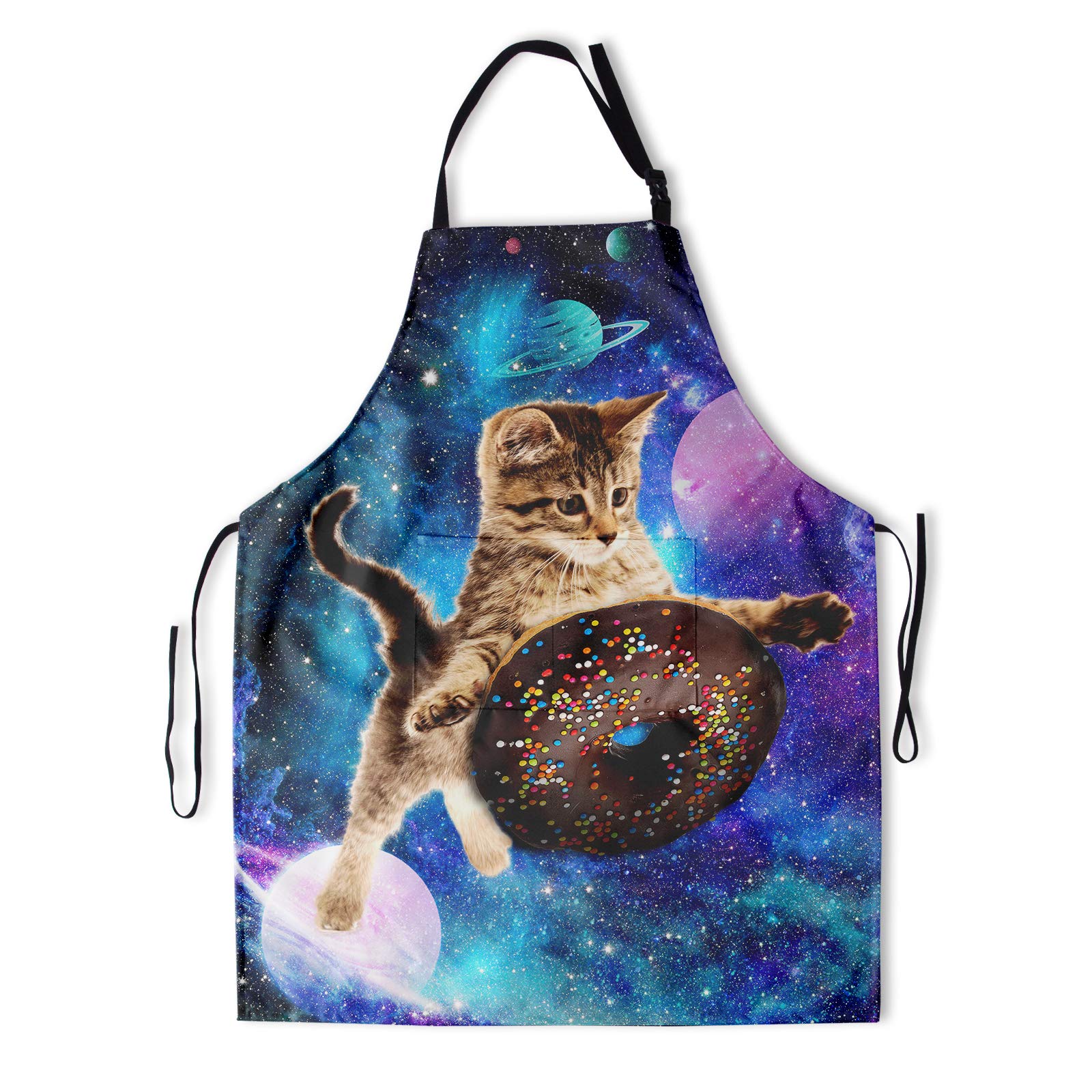 DZGlobal Doughnut Cat Kitchen Apron with 2 Pockets Home Gardening BBQ Grill Chef Cooking Aprons for Women Men Gifts Cute Kitten