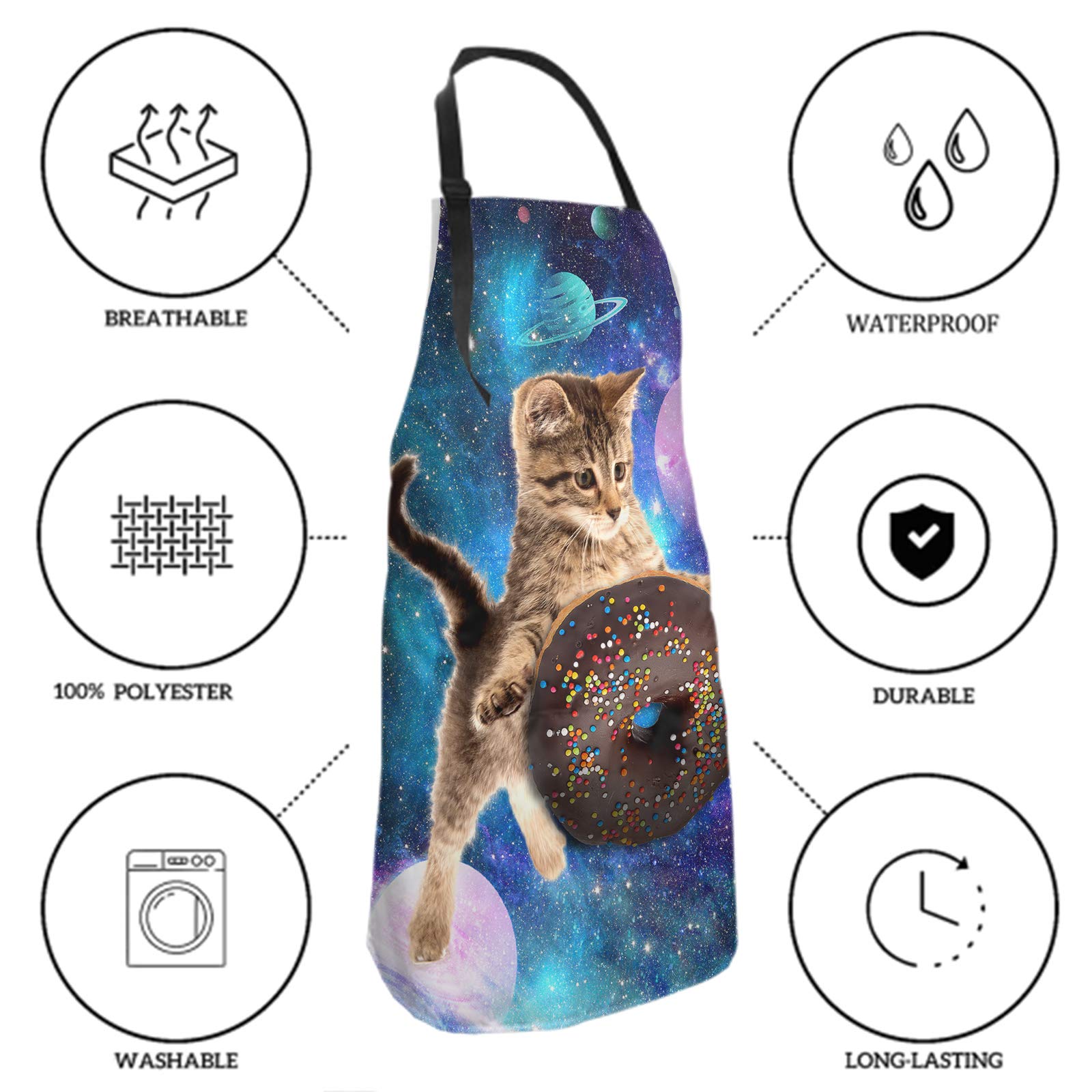 DZGlobal Doughnut Cat Kitchen Apron with 2 Pockets Home Gardening BBQ Grill Chef Cooking Aprons for Women Men Gifts Cute Kitten