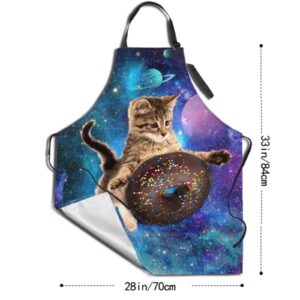 DZGlobal Doughnut Cat Kitchen Apron with 2 Pockets Home Gardening BBQ Grill Chef Cooking Aprons for Women Men Gifts Cute Kitten