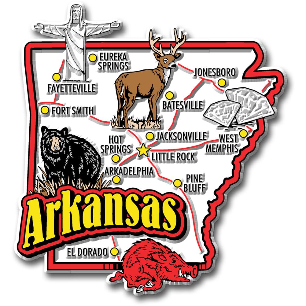 Arkansas Jumbo State Magnet by Classic Magnets, 3.5" x 3.7", Collectible Souvenirs Made in The USA