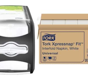 Tork Xpressnap Fit Counter Napkin Dispenser Black - N14 + Refill - White Dispenser Napkin, 36 Packs x 240 Napkins