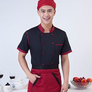 Chef Jackets Waiter Coat Short Sleeves Back and Underarm Mesh Size US: XL Black(Label:XXXL)