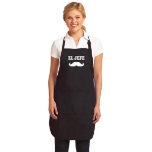 APASIN: El Jefe Funny Boss Mexican Mustache Cinco de Mayo Apron - Gift for Any Purpose - Black