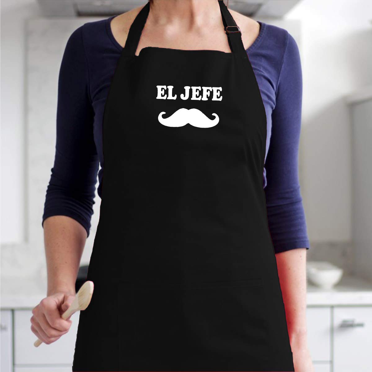 APASIN: El Jefe Funny Boss Mexican Mustache Cinco de Mayo Apron - Gift for Any Purpose - Black