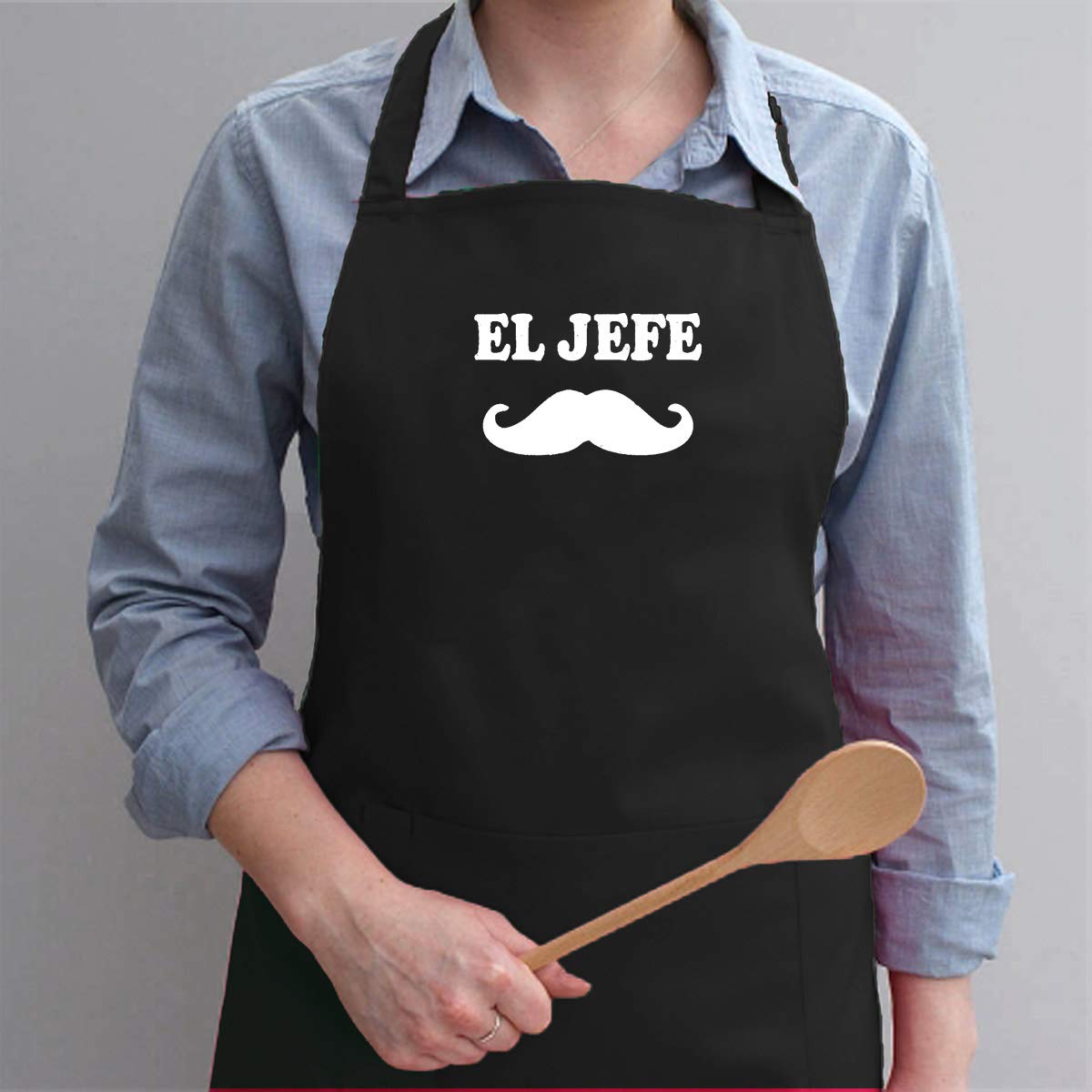 APASIN: El Jefe Funny Boss Mexican Mustache Cinco de Mayo Apron - Gift for Any Purpose - Black