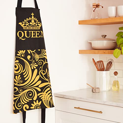 African American Expressions - Mothers Day Gifts for Mom, Kitchen Apron, Queen Black and Gold, 36 x 26 Inch, KA-03