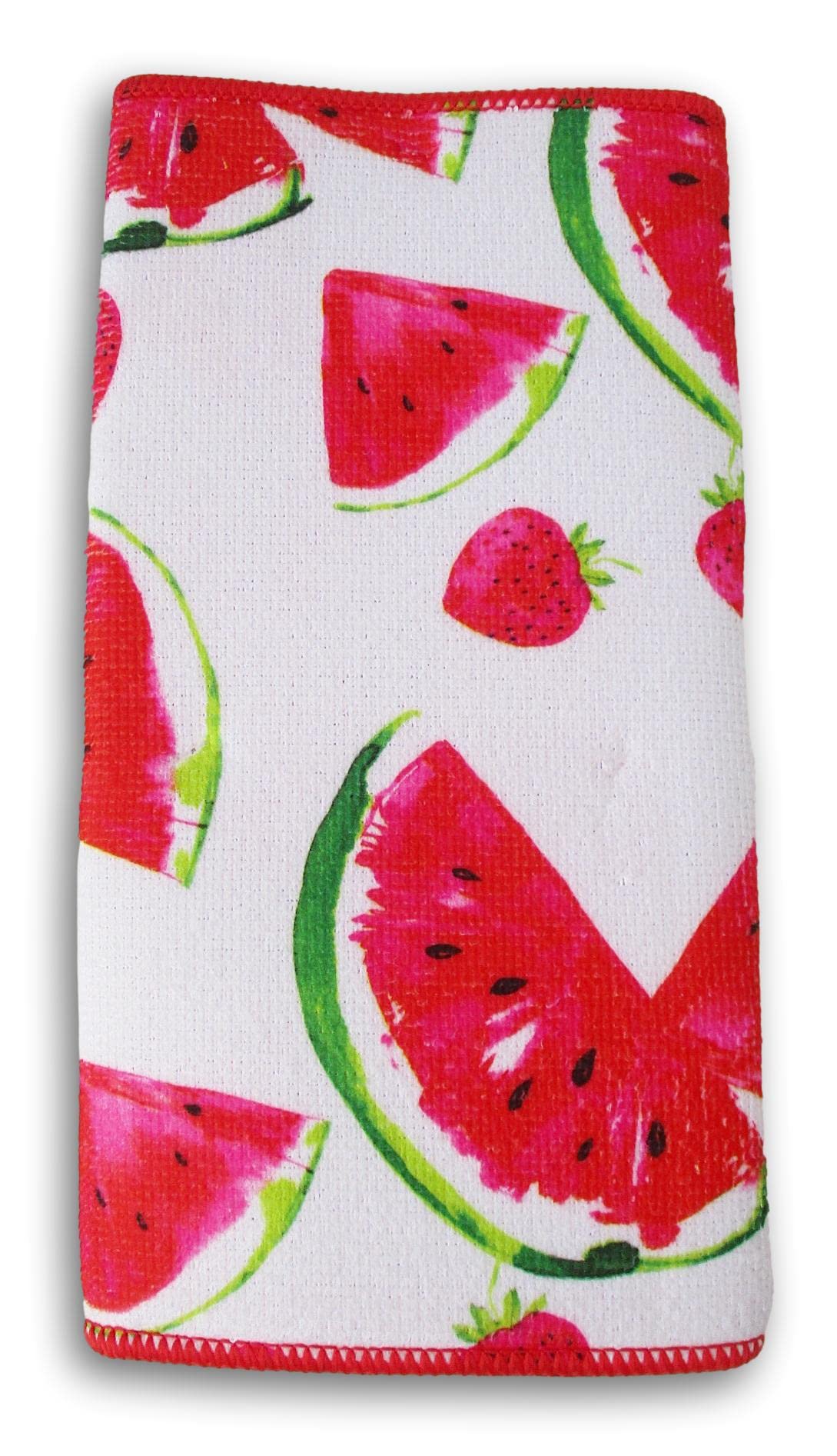 Summer Patterned Dish Drying Mat - Strawberries and Watermelon - 11 x 17 Inches