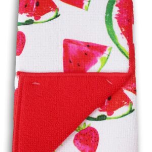 Summer Patterned Dish Drying Mat - Strawberries and Watermelon - 11 x 17 Inches