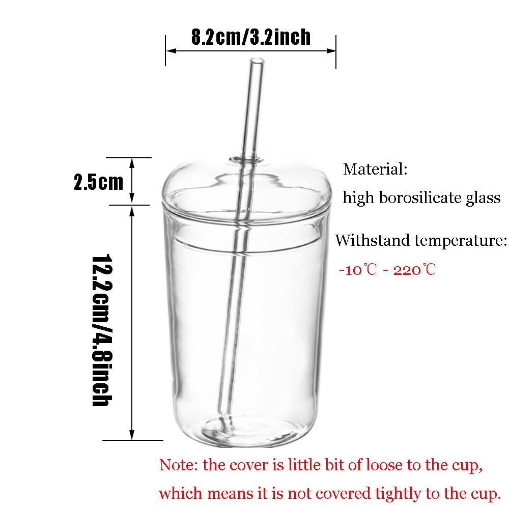 Milk Juice Water Cups, 450ml Transparent Glass Cups for Coffee Tea Drinks with Straw and Lid Glass Cover Glass Straw Drinking Cup Simple Design Coffee Juice Drinking Water Mug (1Pcs)