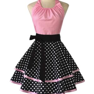 Hyzrz Cute Retro Apron Vintage Maid Polka Dot Kitchen Cooking Aprons for Women Ladies Girls (Pink)