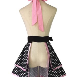 Hyzrz Cute Retro Apron Vintage Maid Polka Dot Kitchen Cooking Aprons for Women Ladies Girls (Pink)