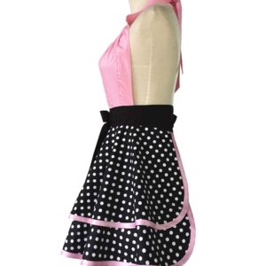 Hyzrz Cute Retro Apron Vintage Maid Polka Dot Kitchen Cooking Aprons for Women Ladies Girls (Pink)