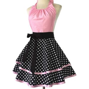 Hyzrz Cute Retro Apron Vintage Maid Polka Dot Kitchen Cooking Aprons for Women Ladies Girls (Pink)