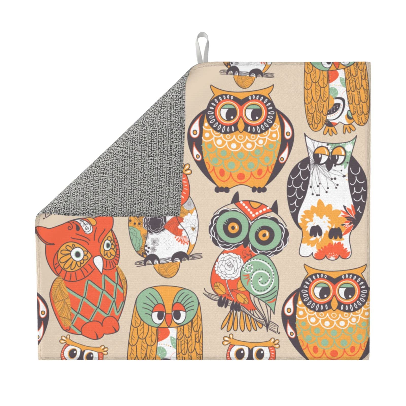 Owl Dish Drying Mat For Kitchen Counter Decor And Accessories 16 X 18 Inch Microfiber Dish Drainer Rack Mats