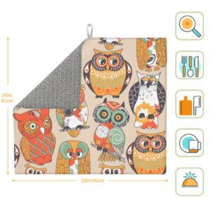 Owl Dish Drying Mat For Kitchen Counter Decor And Accessories 16 X 18 Inch Microfiber Dish Drainer Rack Mats