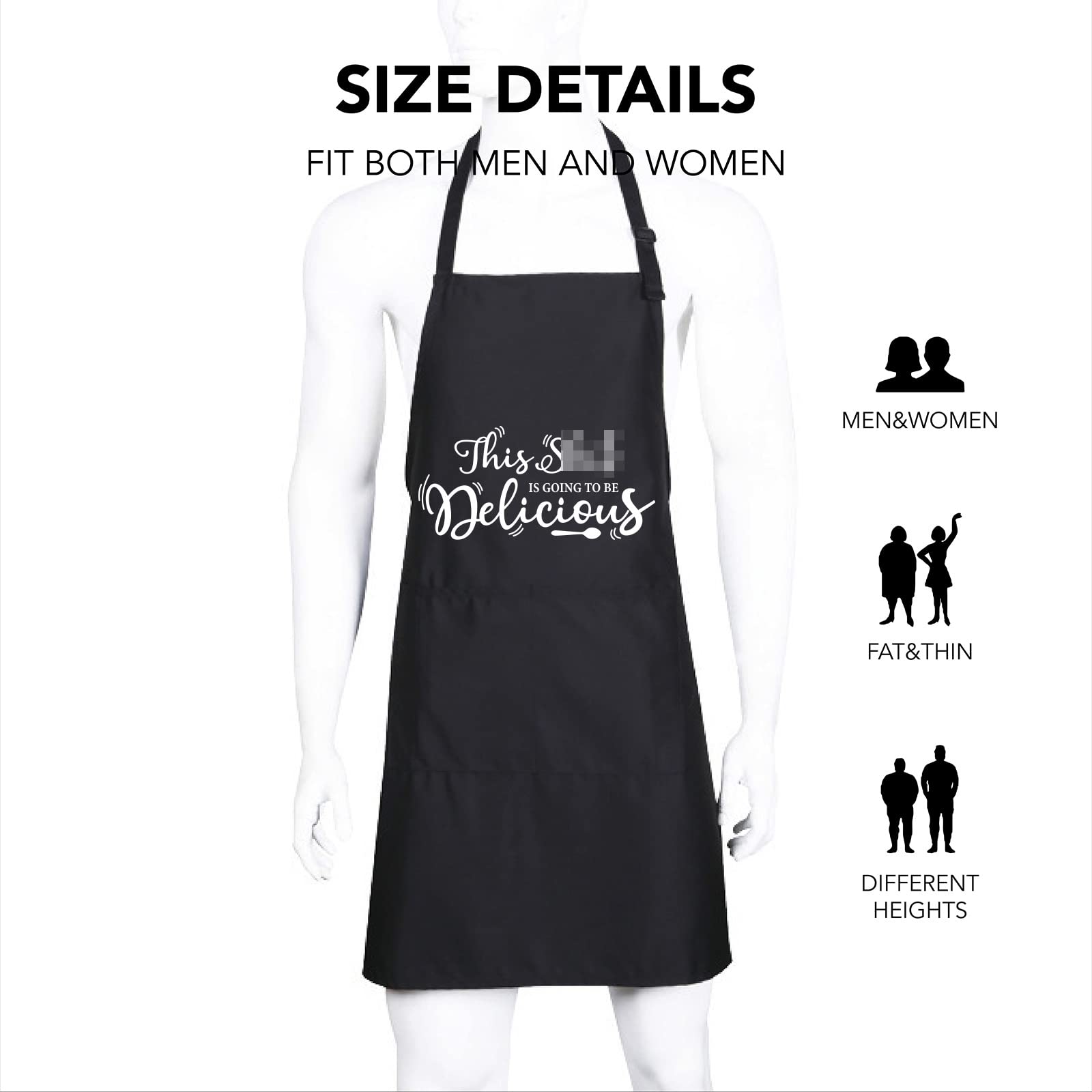 Ihopes Funny Black Apron for Women Men - This is Going to be Delicious - Cute Kitchen Chef Apron with 2 Pockets and Adjustable Neck Strap - Perfect Gifts for Birthday/Christmas/Thanksgiving for Family