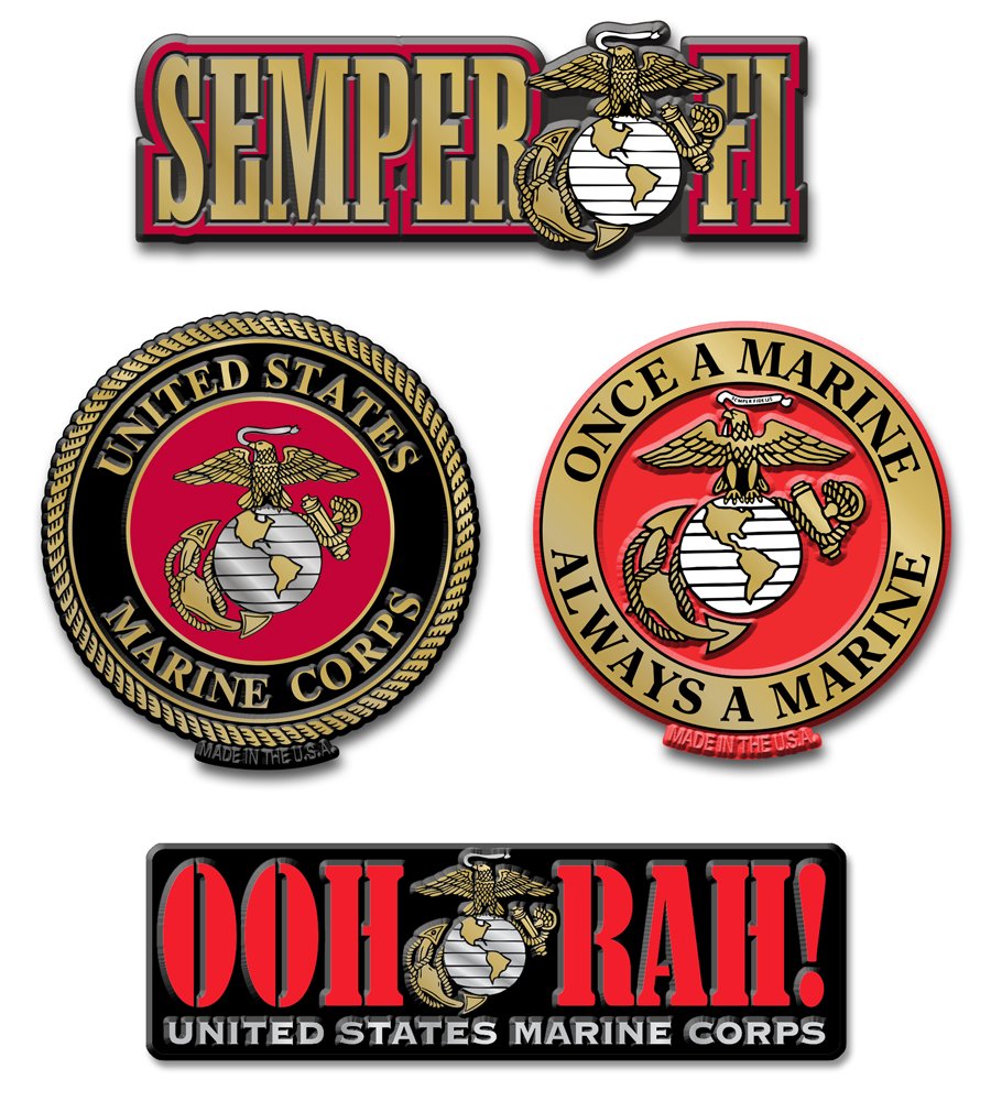 U.S. Marine Corps Magnet Set by Classic Magnets, 4-Piece Set, Collectible Souvenirs Made in The USA