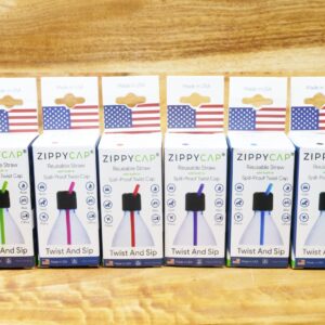 ZippyCap Reusable Silicone Straw | Built-in Universal SpillProof Twist Cap | Green Straw | Single Pack