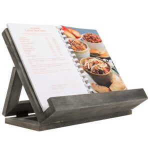 mygift vintage gray wood folding cookbook stand - reading book recipe binder tablet laptop holder