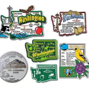 Washington Six-Piece State Magnet Set by Classic Magnets, Includes 6 Unique Designs, Collectible Souvenirs Made in The USA