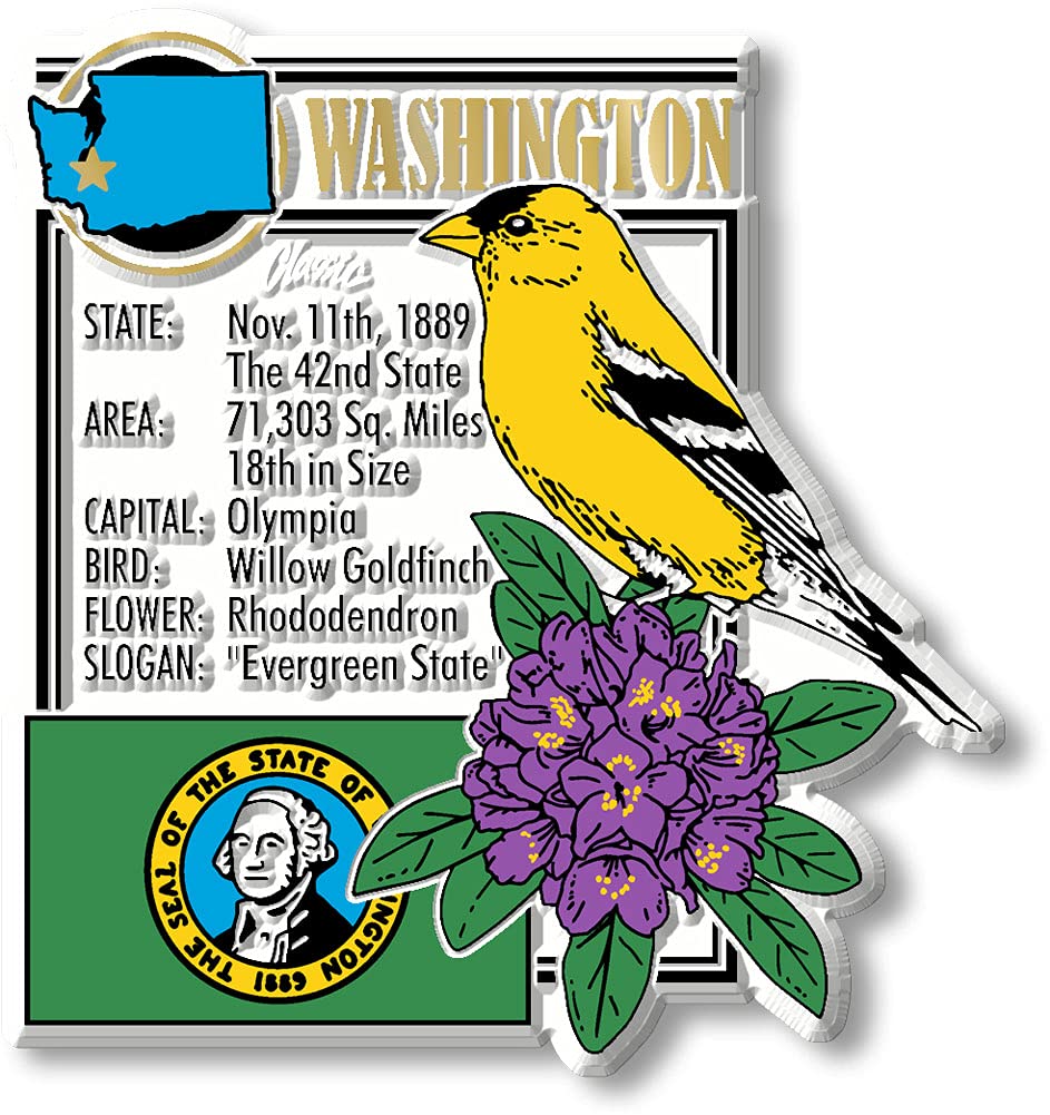 Washington Six-Piece State Magnet Set by Classic Magnets, Includes 6 Unique Designs, Collectible Souvenirs Made in The USA