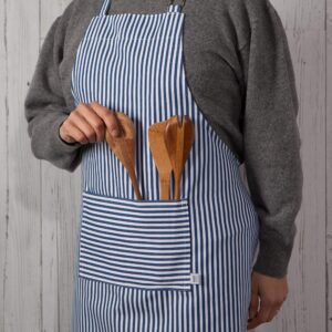 Now Designs Narrow Stripe Cotton Chef's Kitchen Apron, Royal Blue Stripe 28 x 32 in