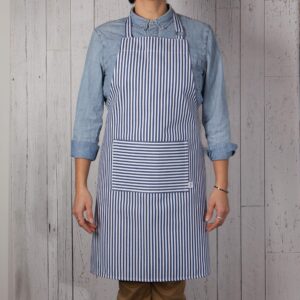 Now Designs Narrow Stripe Cotton Chef's Kitchen Apron, Royal Blue Stripe 28 x 32 in