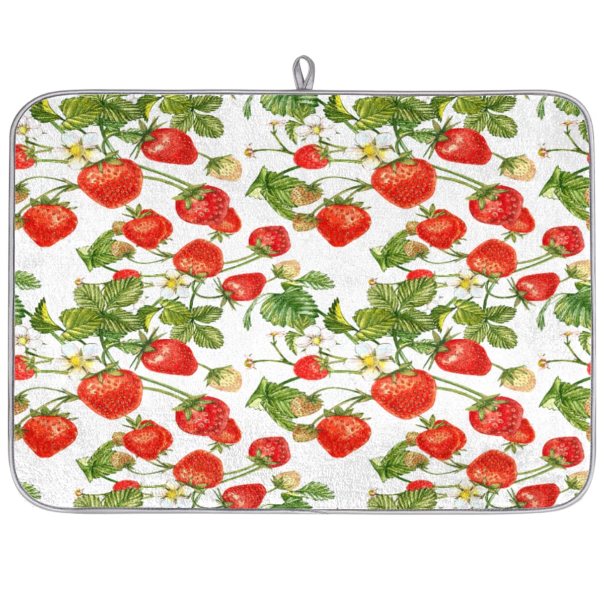 QsirBC Strawberry Fruits Leaves Reversible Dish Drying Mat for Kitchen Counter, 18"x 24", Sink Mat, Pet Feeding Mat, Coffee Bar Mat, Absorbent Microfiber Drainer Mat, Washable Quick Dry Pad