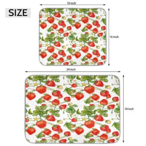 QsirBC Strawberry Fruits Leaves Reversible Dish Drying Mat for Kitchen Counter, 18"x 24", Sink Mat, Pet Feeding Mat, Coffee Bar Mat, Absorbent Microfiber Drainer Mat, Washable Quick Dry Pad