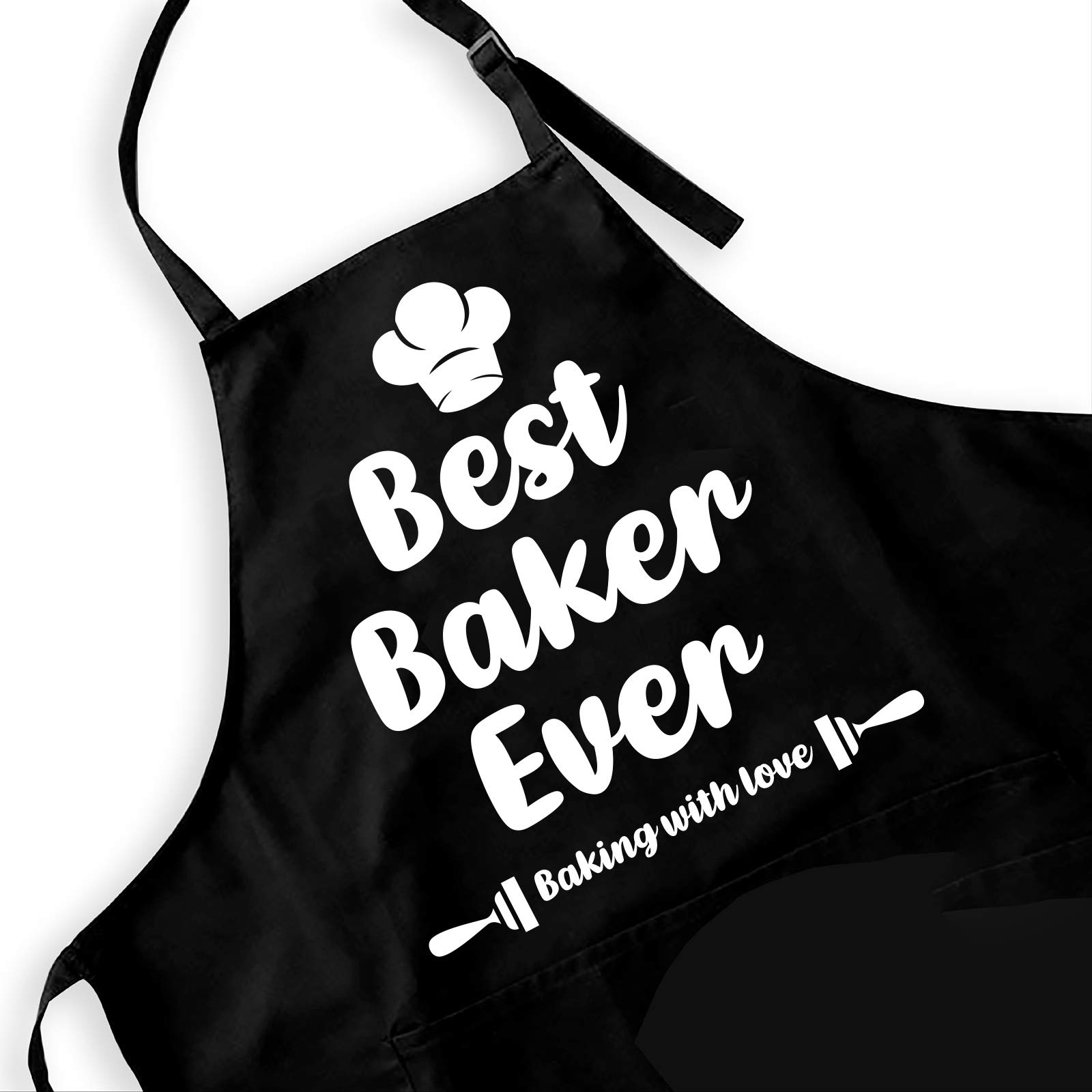 Ihopes Funny Black Apron for Women Men - Best Baker Ever - Cute Kitchen Chef Apron with 2 Pockets and Adjustable Neck Strap - Perfect for Birthday/Christmas/Thanksgiving, Large