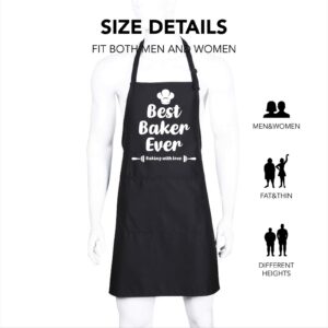 Ihopes Funny Black Apron for Women Men - Best Baker Ever - Cute Kitchen Chef Apron with 2 Pockets and Adjustable Neck Strap - Perfect for Birthday/Christmas/Thanksgiving, Large