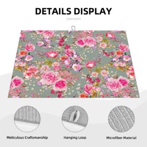 Flower Floral Absorbent Dish Drying Mat XL Pink Kitchen Counter Mat 18 x 24 Microfiber Drying Pad Large