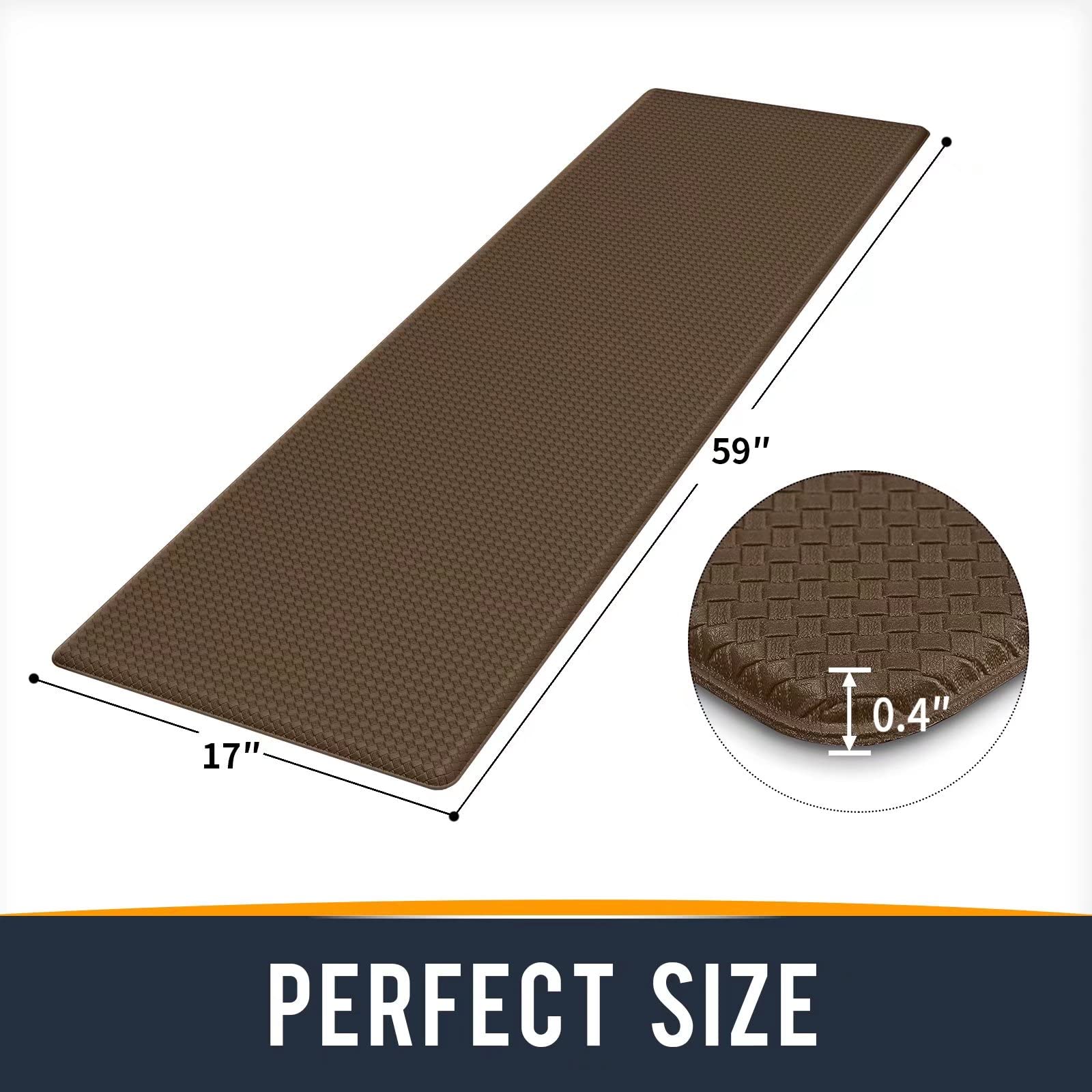 Oakeep Kitchen Mat Anti Fatigue Cushioned Mats for Floor Runner Rug Padded Kitchen Mats for Standing, 17"x59", Brown