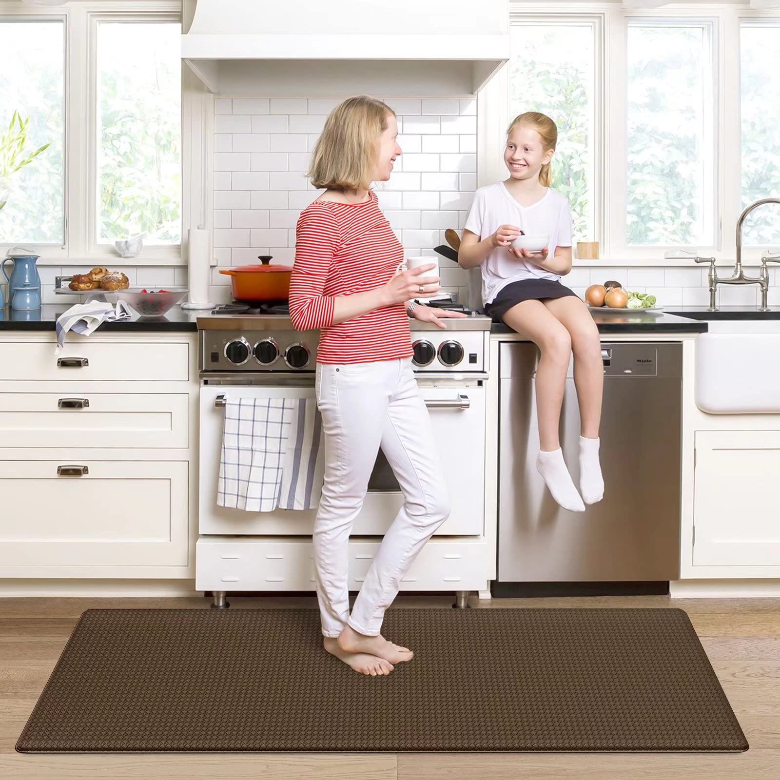 Oakeep Kitchen Mat Anti Fatigue Cushioned Mats for Floor Runner Rug Padded Kitchen Mats for Standing, 17"x59", Brown