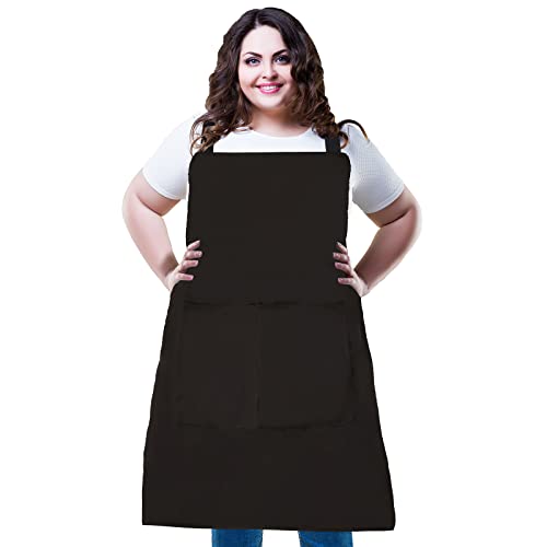 MissOwl Plus Size Adjustable Bib Apron Waterdrop Resistant with 2 Pockets Extra Large Chef Apron Kitchen Cooking for Women Men Black