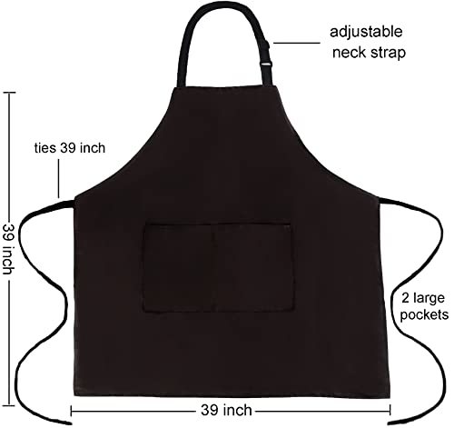 MissOwl Plus Size Adjustable Bib Apron Waterdrop Resistant with 2 Pockets Extra Large Chef Apron Kitchen Cooking for Women Men Black