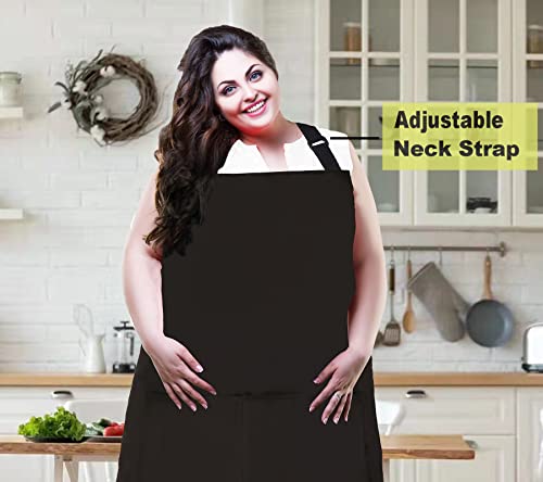 MissOwl Plus Size Adjustable Bib Apron Waterdrop Resistant with 2 Pockets Extra Large Chef Apron Kitchen Cooking for Women Men Black