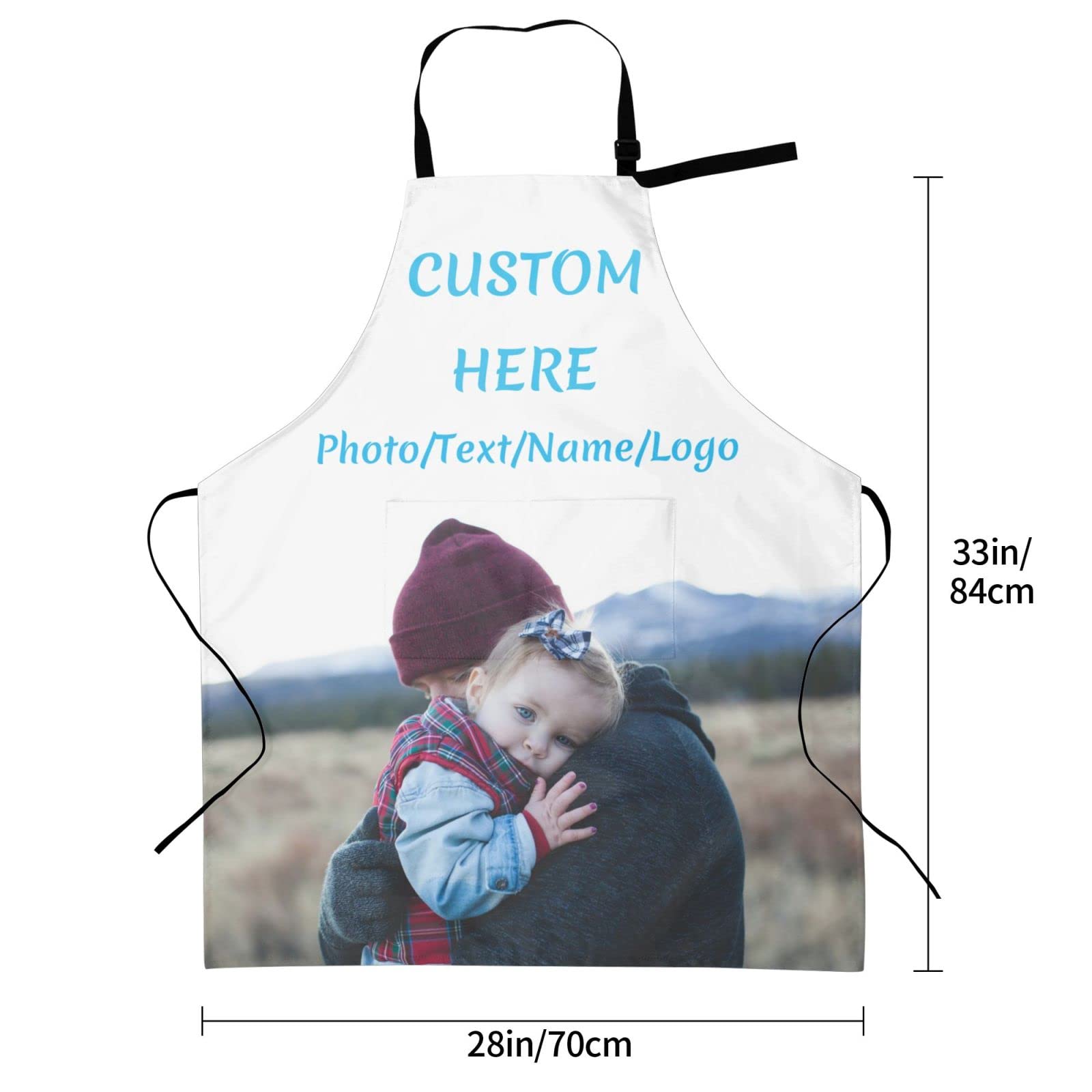 Personalized Aprons with Two Pockets Custom Apron for Men Design Your Own Photo Logo Name Chef Apron Free Regulating Length Durable Waterproof Kitchen Cooking Apron for Painting Grill Baking Unisex