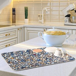 Colorful Stone Texture Dish Drying Mats 16 x 18 Inch Super Absorbent Microfiber Dish Drainer Rack Mats Soft Heat Resistant Drying Protector Pad for Kitchen Counter Sinks Dining Table