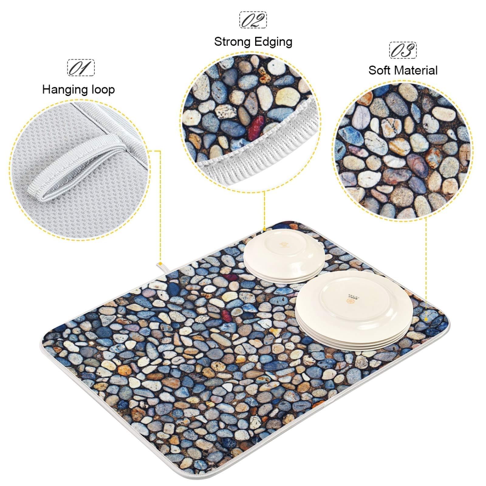 Colorful Stone Texture Dish Drying Mats 16 x 18 Inch Super Absorbent Microfiber Dish Drainer Rack Mats Soft Heat Resistant Drying Protector Pad for Kitchen Counter Sinks Dining Table