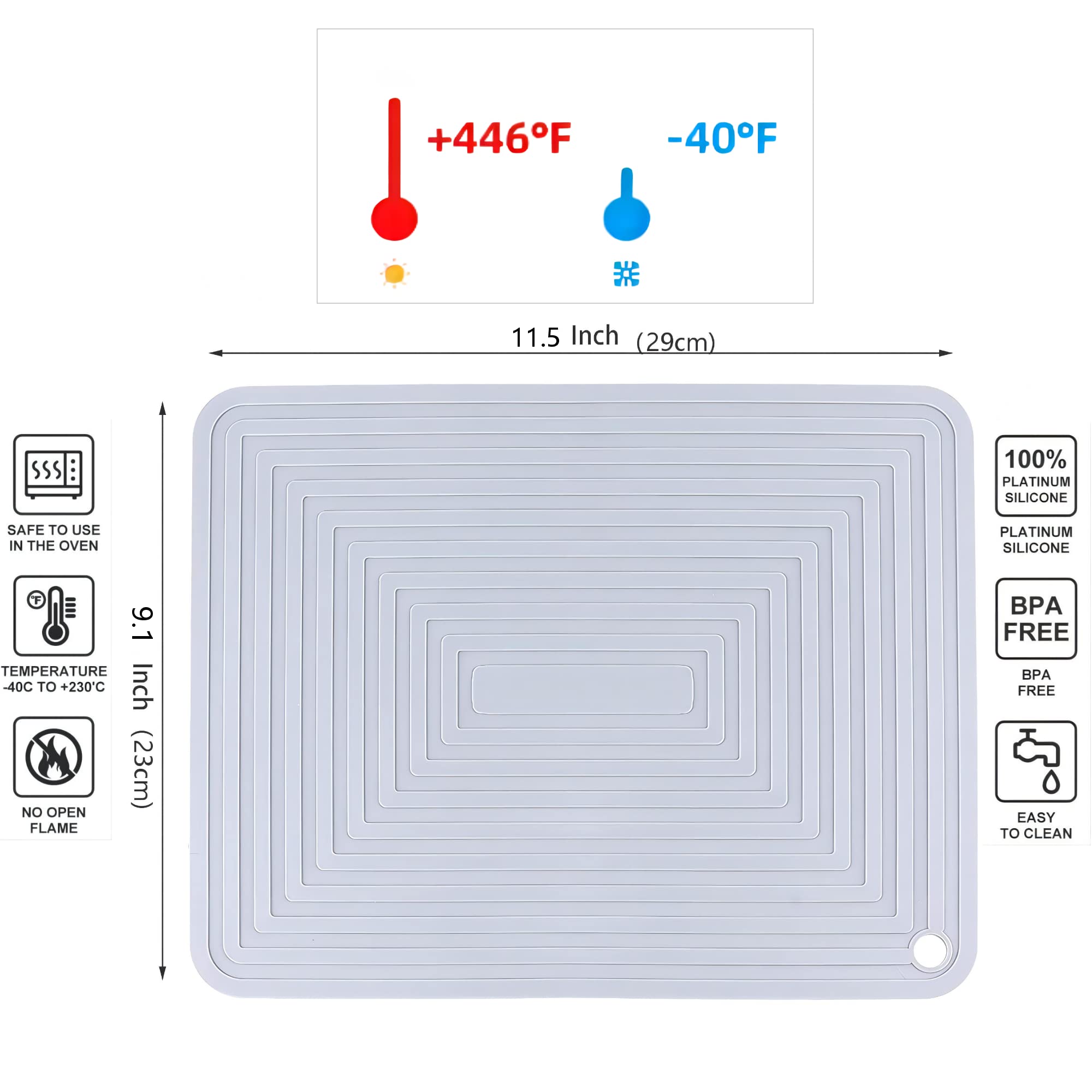 Hotsyang Silicone Trivets Mats for Hot Pots and Pans,Hot Dishes,Silicone Trivets for Kitchen Counter Heat Resistant,Large Silicone Trivets Mats Set About9 X12,Grey Silicone Hot Pads for Kitchen Table