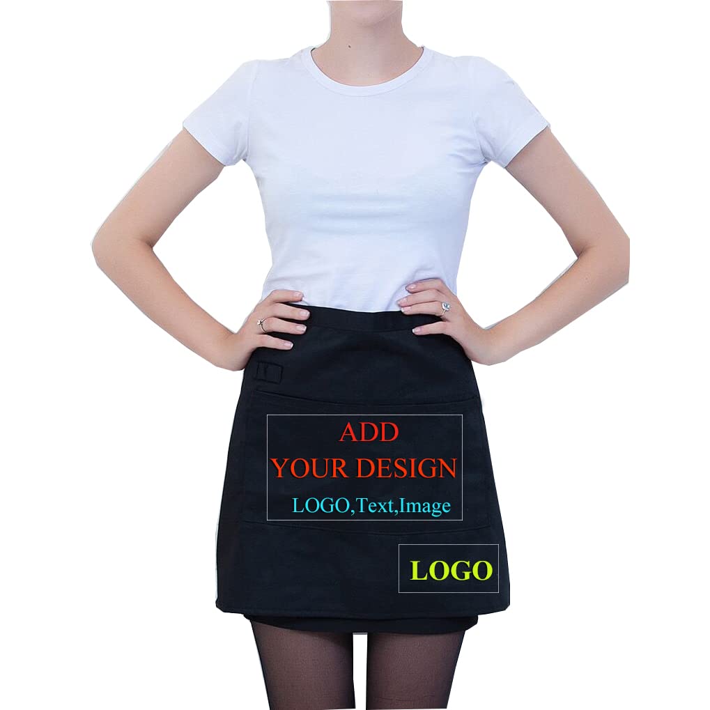 Shmimy Personalized Custom Waist Apron For Men Women Kitchen Cooking Aprons Customized with Pockets Name Text Logo Picture