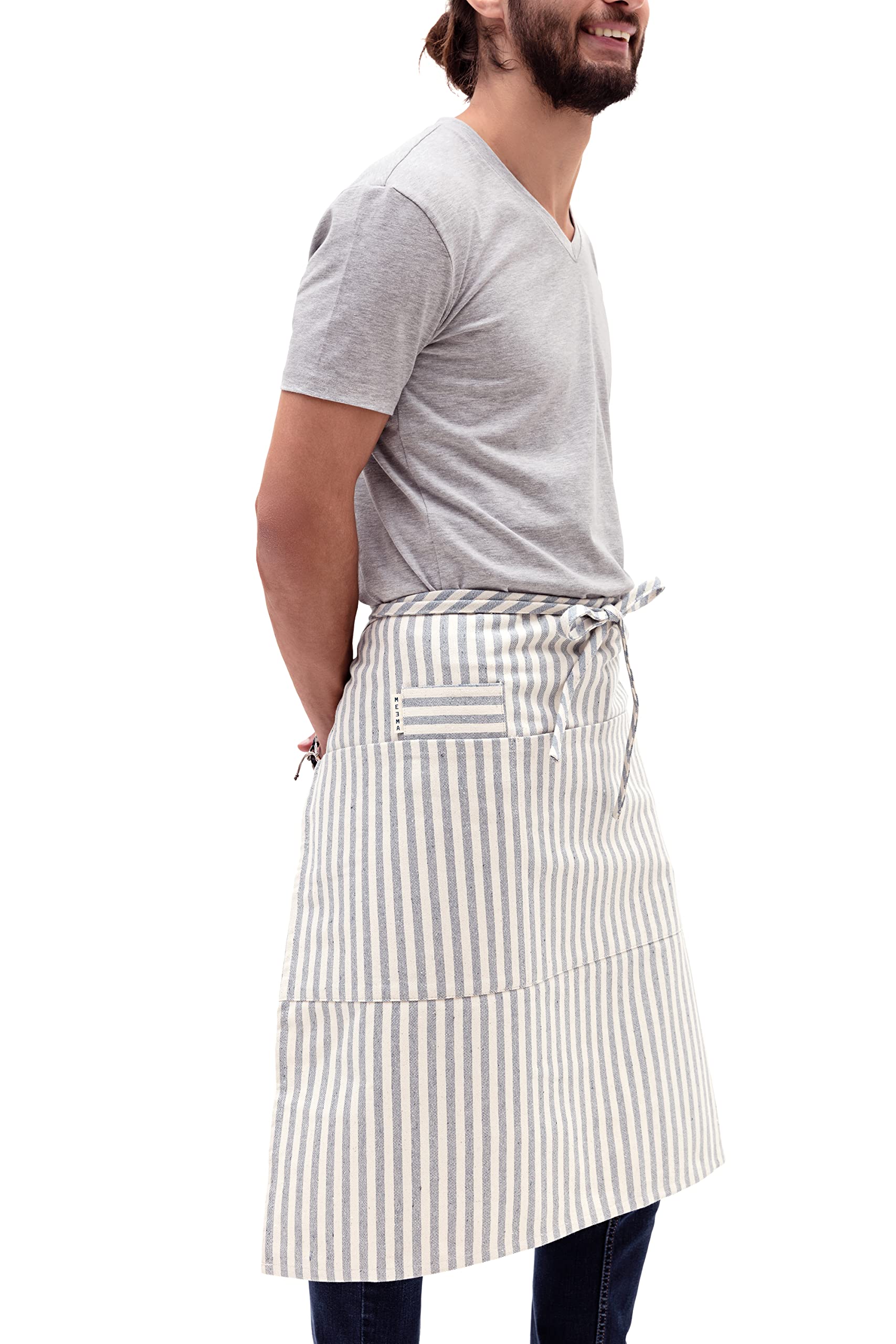 MEEMA Aprons with Pockets | Upcycled Cotton and Denim | Barista or Chef Unisex Apron| Durable Fabric, One Size Fits All