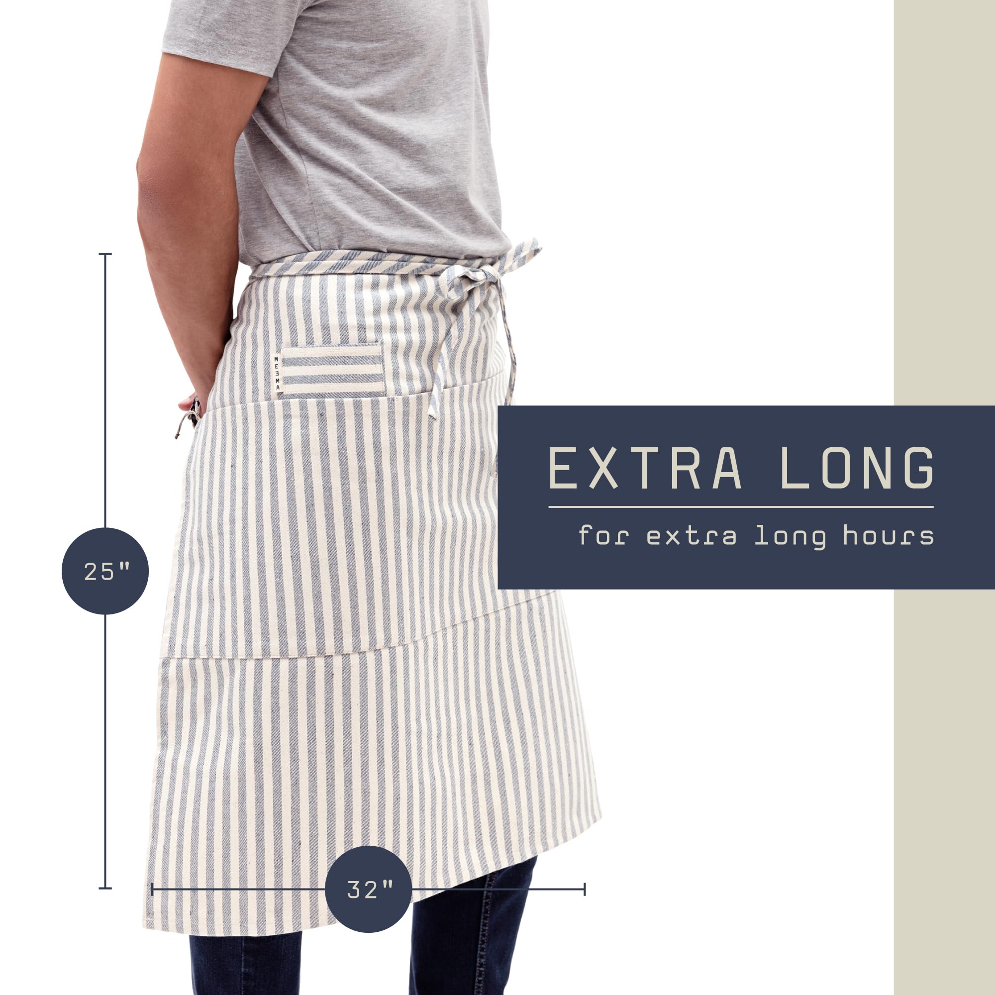 MEEMA Aprons with Pockets | Upcycled Cotton and Denim | Barista or Chef Unisex Apron| Durable Fabric, One Size Fits All