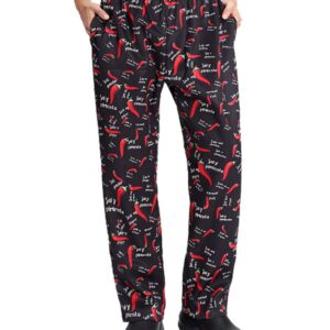 Men's Elastic Baggy Chef's Pants Floral Restaurant Work Pant and Cook Pant Uniform Pepper L