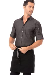 chef works unisex berkeley half bistro apron, jet black, one size