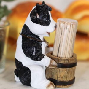 Ebros Country Farm Bovine Cow With Bell Collar Holding A Wooden Barrel Decorative Toothpick Holder Statue With Toothpicks 4"Tall Starter Kit Cattle Animal Figurine Collectible Kitchen Decor